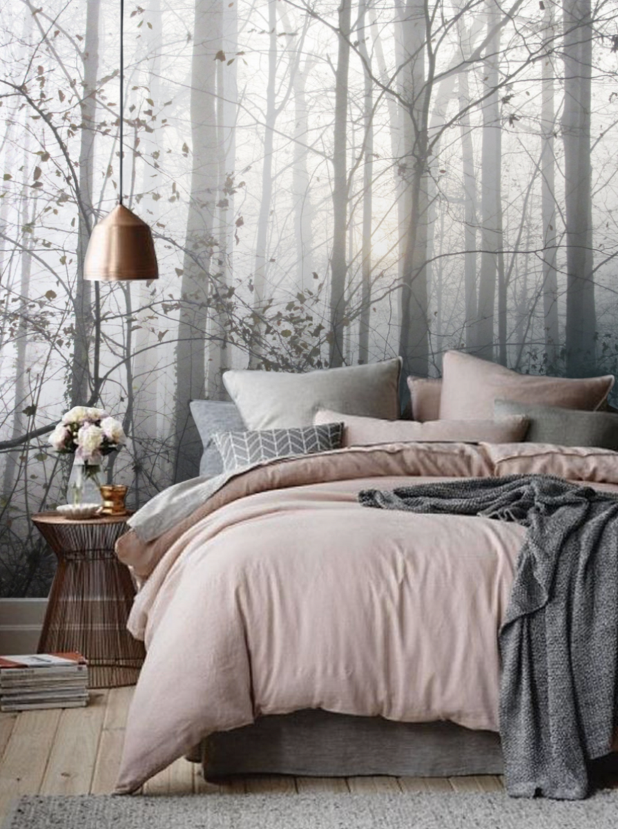 Peel and Stick Misty Forest TREES Wall Mural – Fireflies Designs