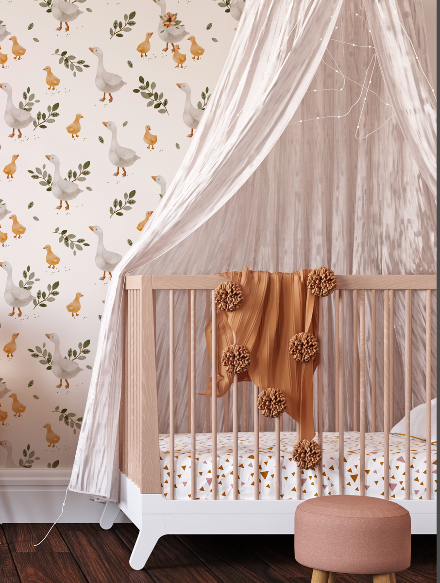 Farm Animals / Ducks and Ducklings Neutral Drawn Floral Wall Mural - P ...